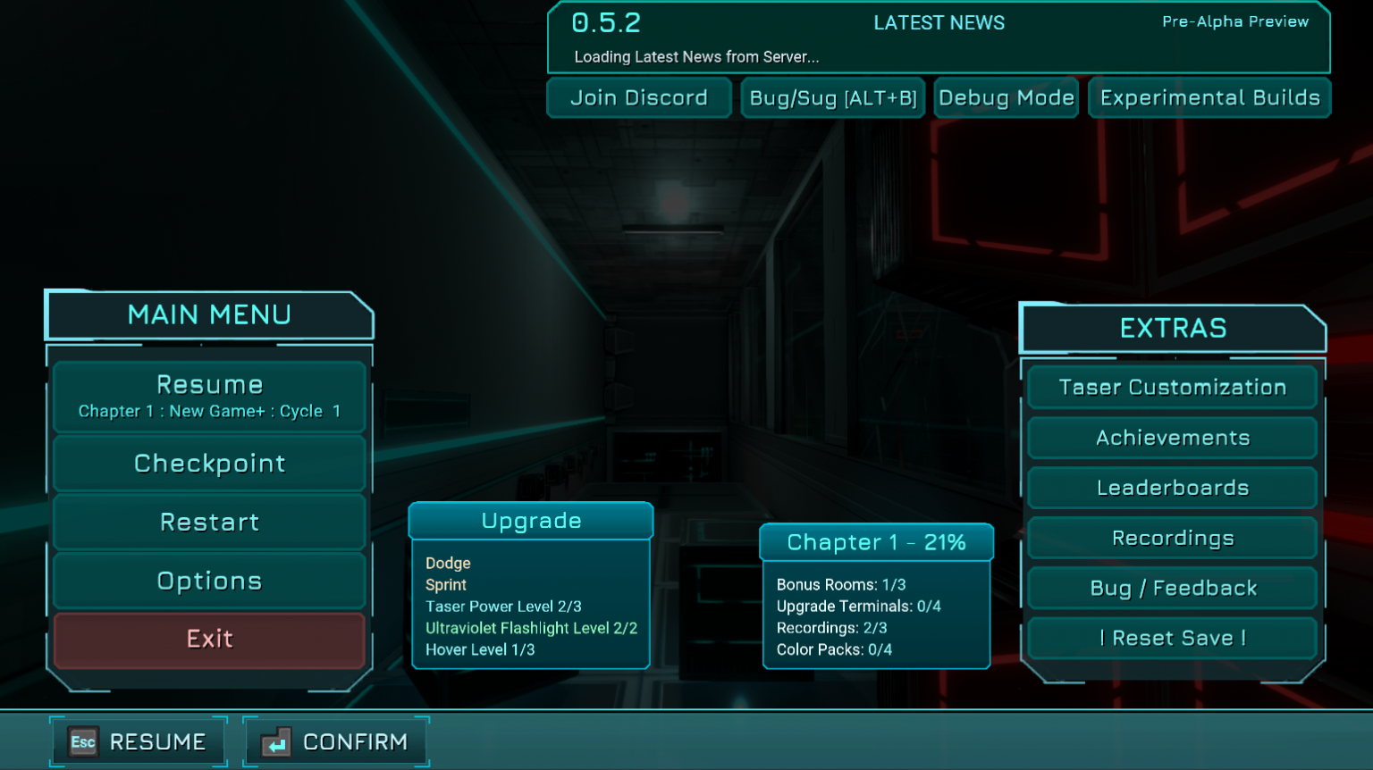 Both stats of your current Upgrades (left) and the current Chapter are ...