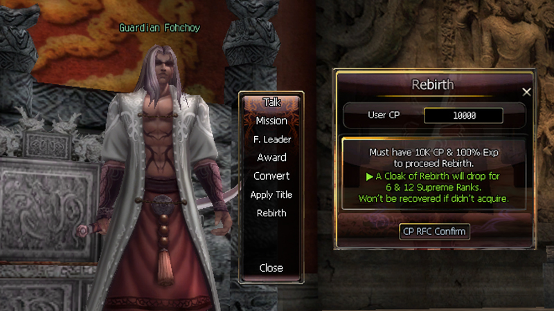 Your character must be Rebirth 6 100%EXP in order to reach Rebirth 7 - 12