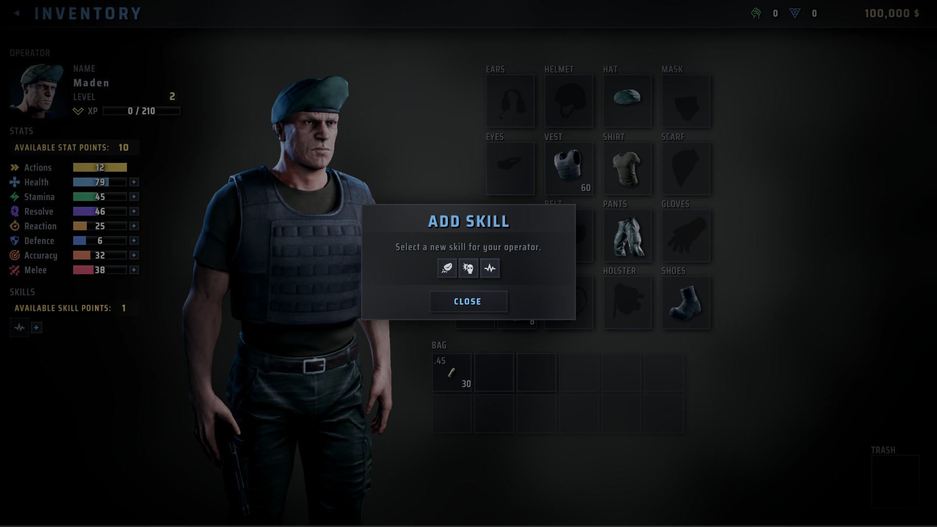 skills can be selected from the inventory
