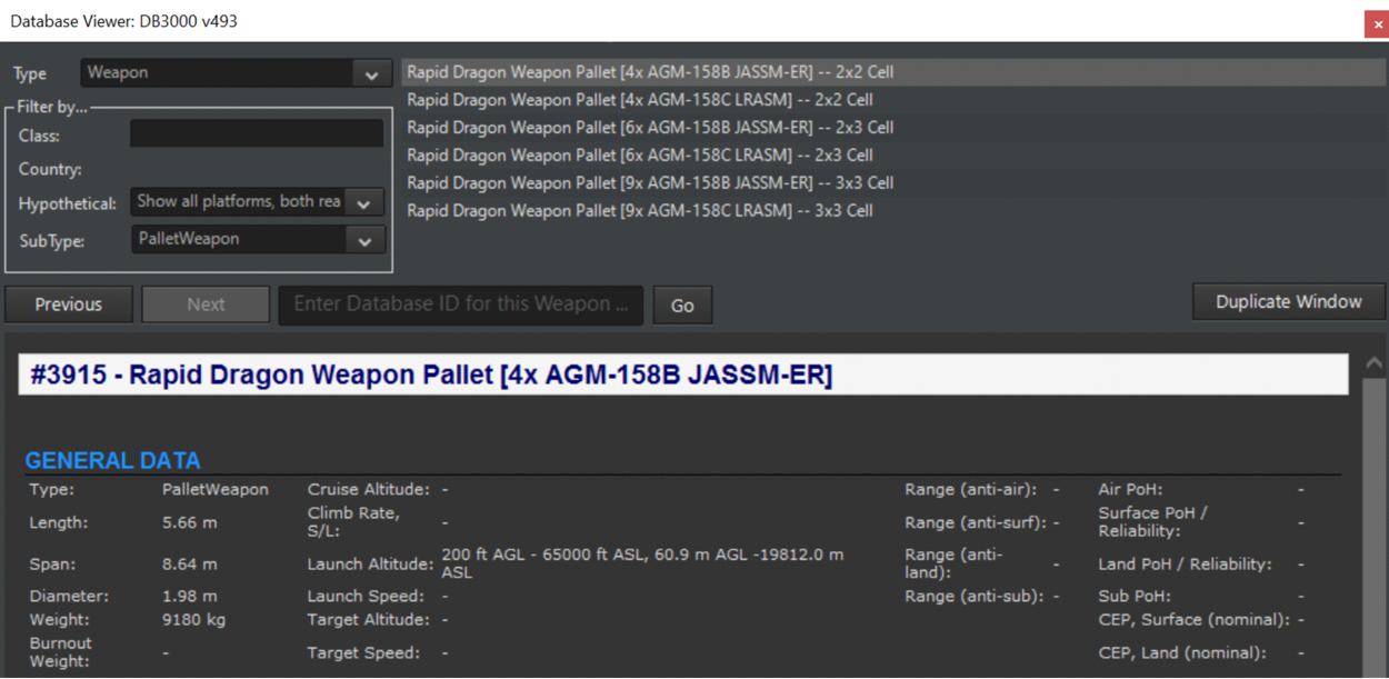 Pallet and Weapon Allocation
