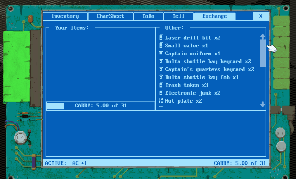 Item icons and inventory fullness indicator