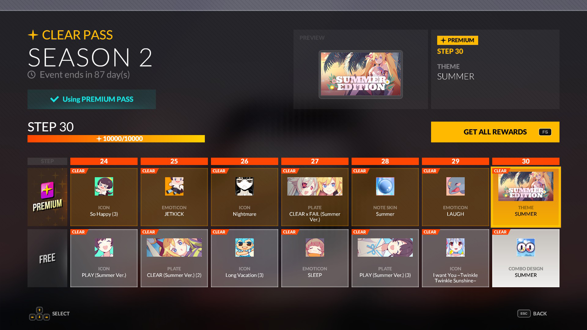 - CLEAR PASS : S2 PREMIUM TICKET will be released in the Steam Store.