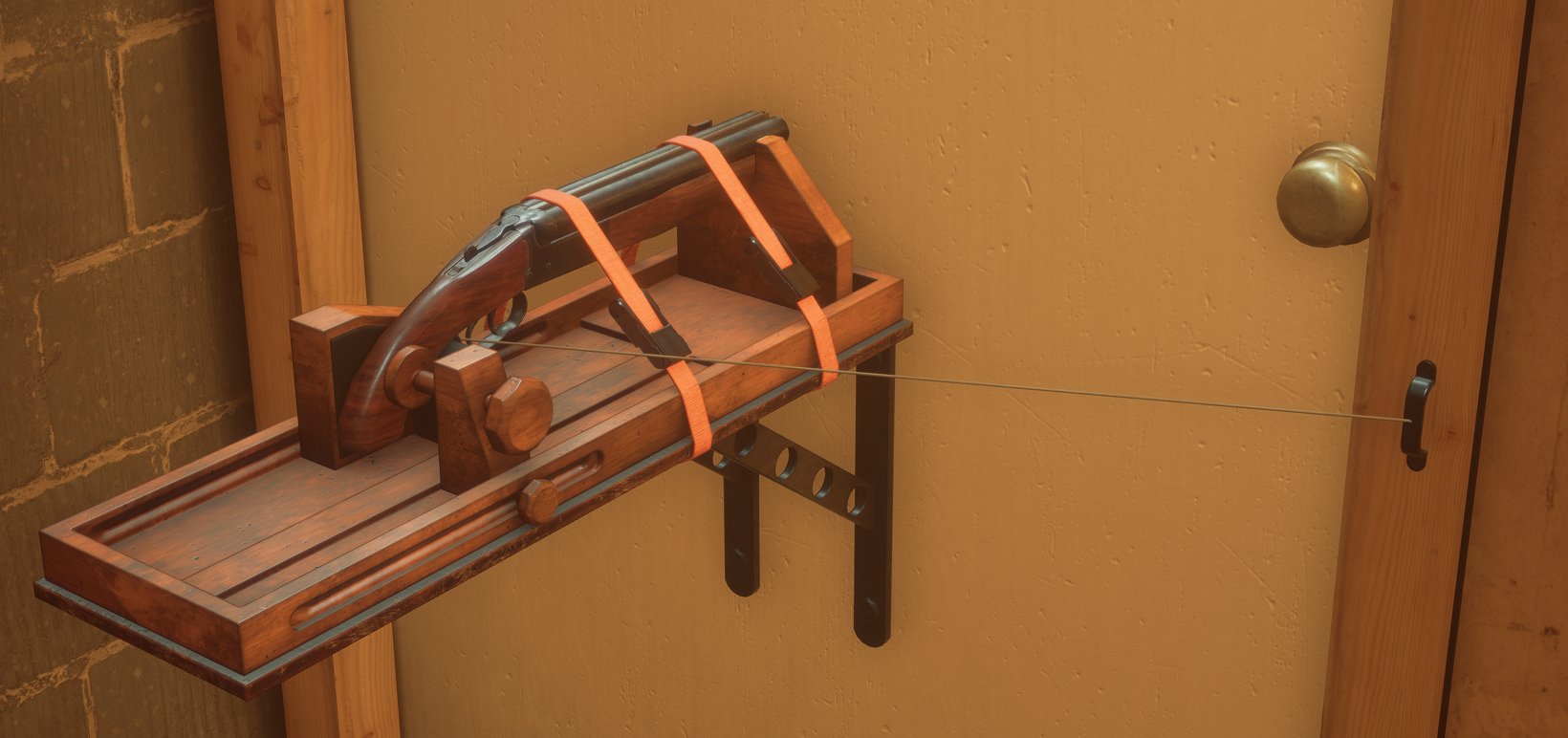 Above: The shotgun trap requires an elaborate setup, but packs a ...