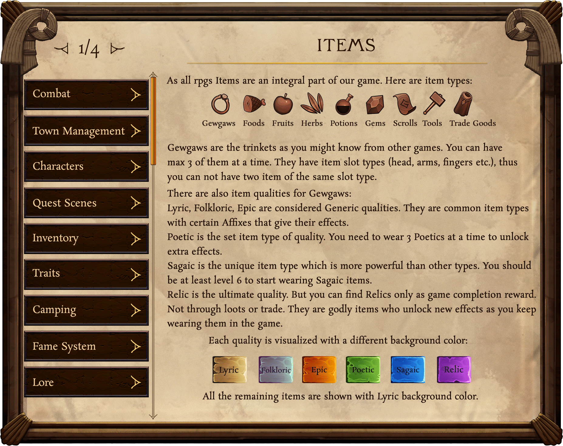 We have bunch of item classes such as potions, herbs, foods, fruits ...