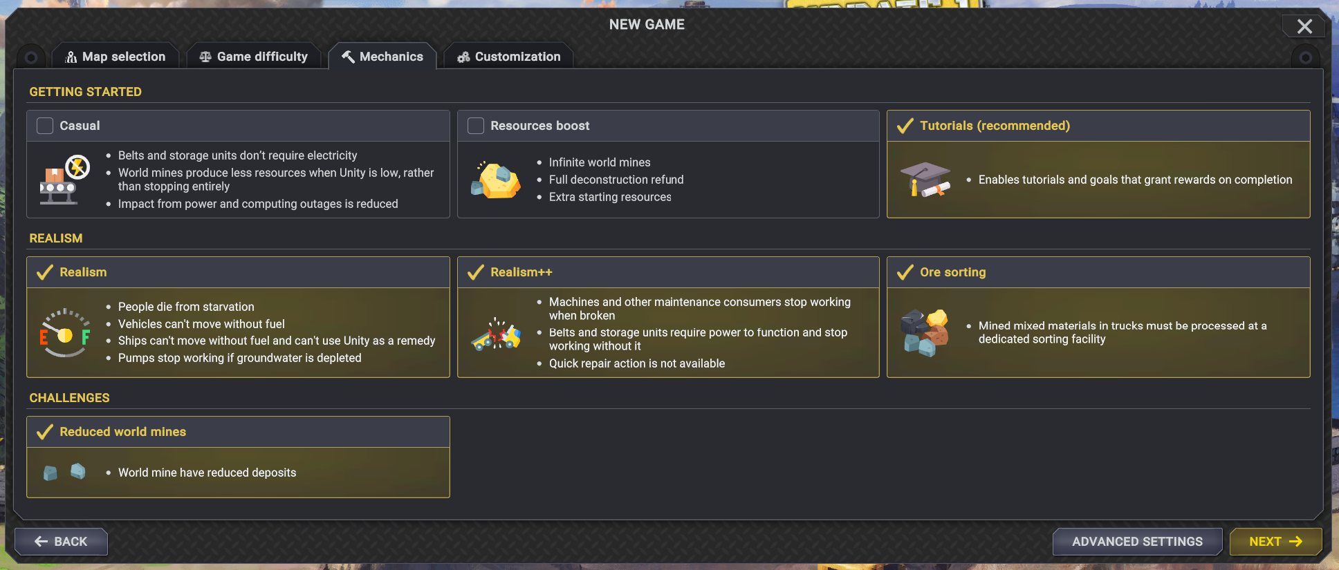 New mechanics screen for simple but powerful customization of your ...
