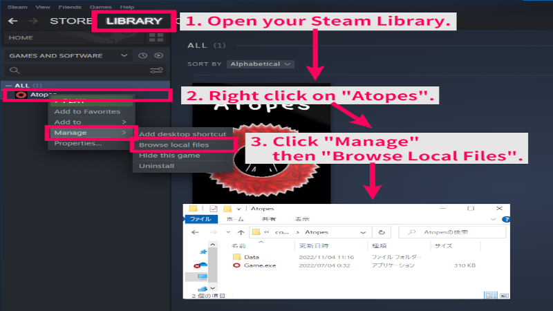 Atopes - How to view the local files. - Steam News