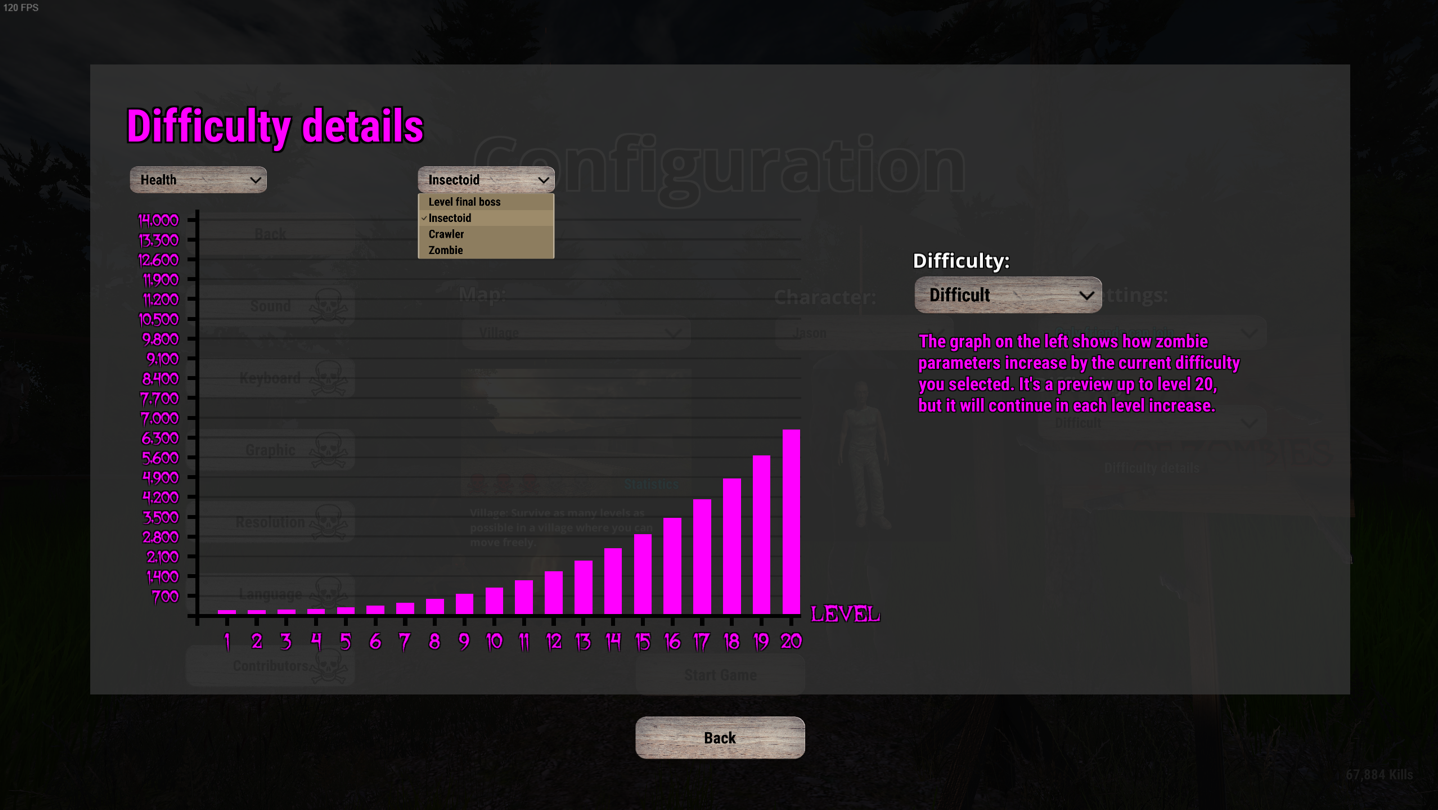In Health and Damage, you can switch between the different enemies ...