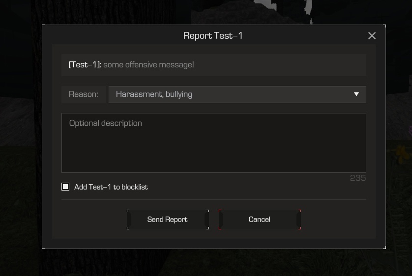 In-game chat reporting system