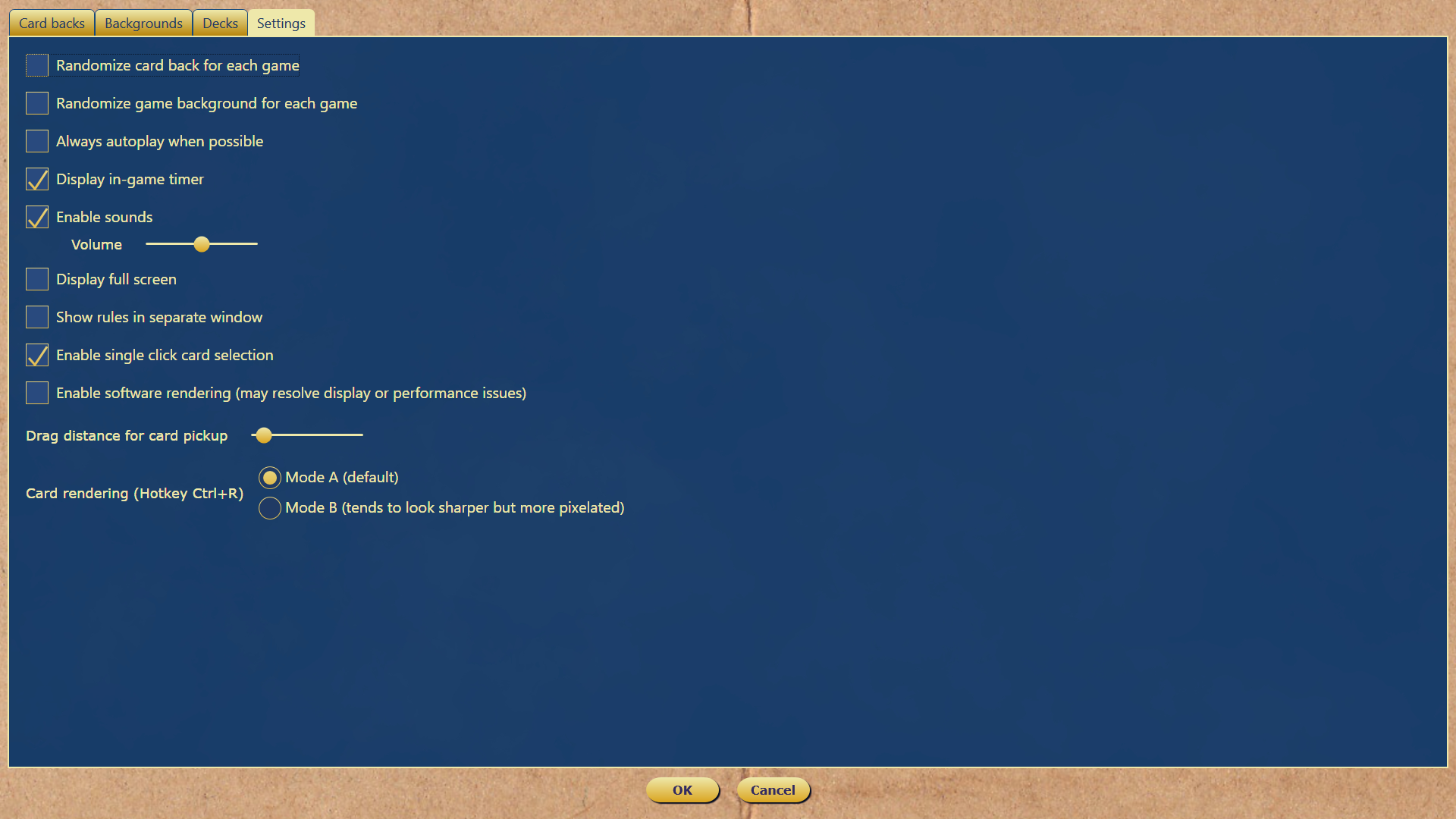 Drag distance for card pickup