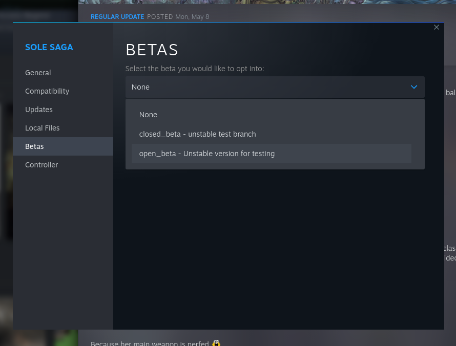 2. Select "Betas" tab on the left side of the properties window, then ...