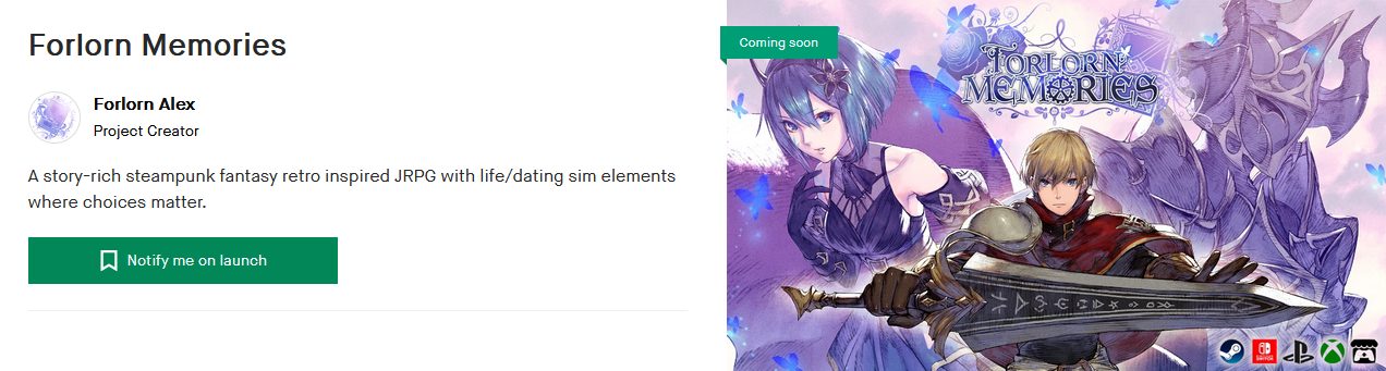 In the meantime if you haven't already, feel free to wishlist Forlorn ...