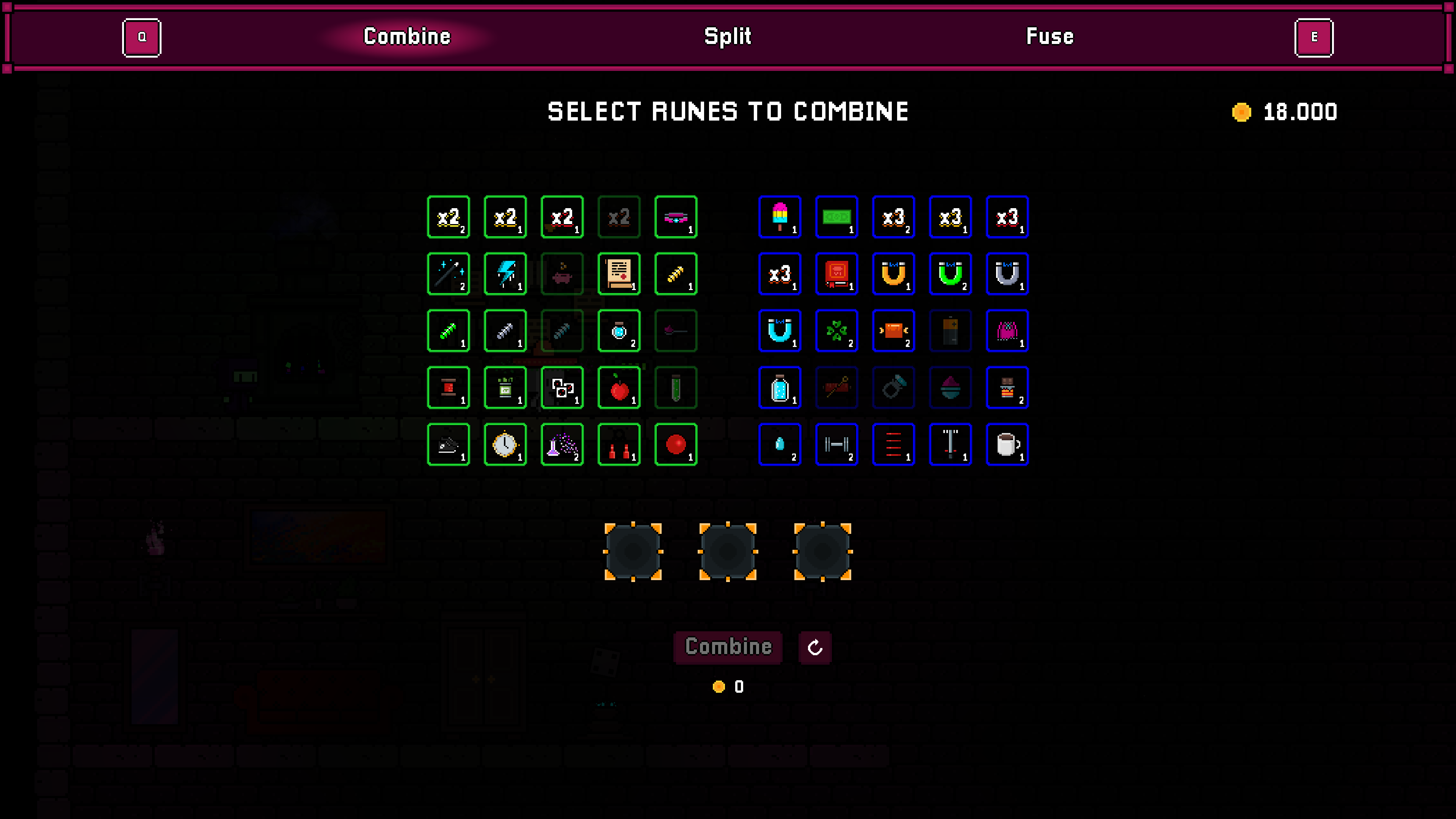 Combine three green or blue runes to create a new rune
