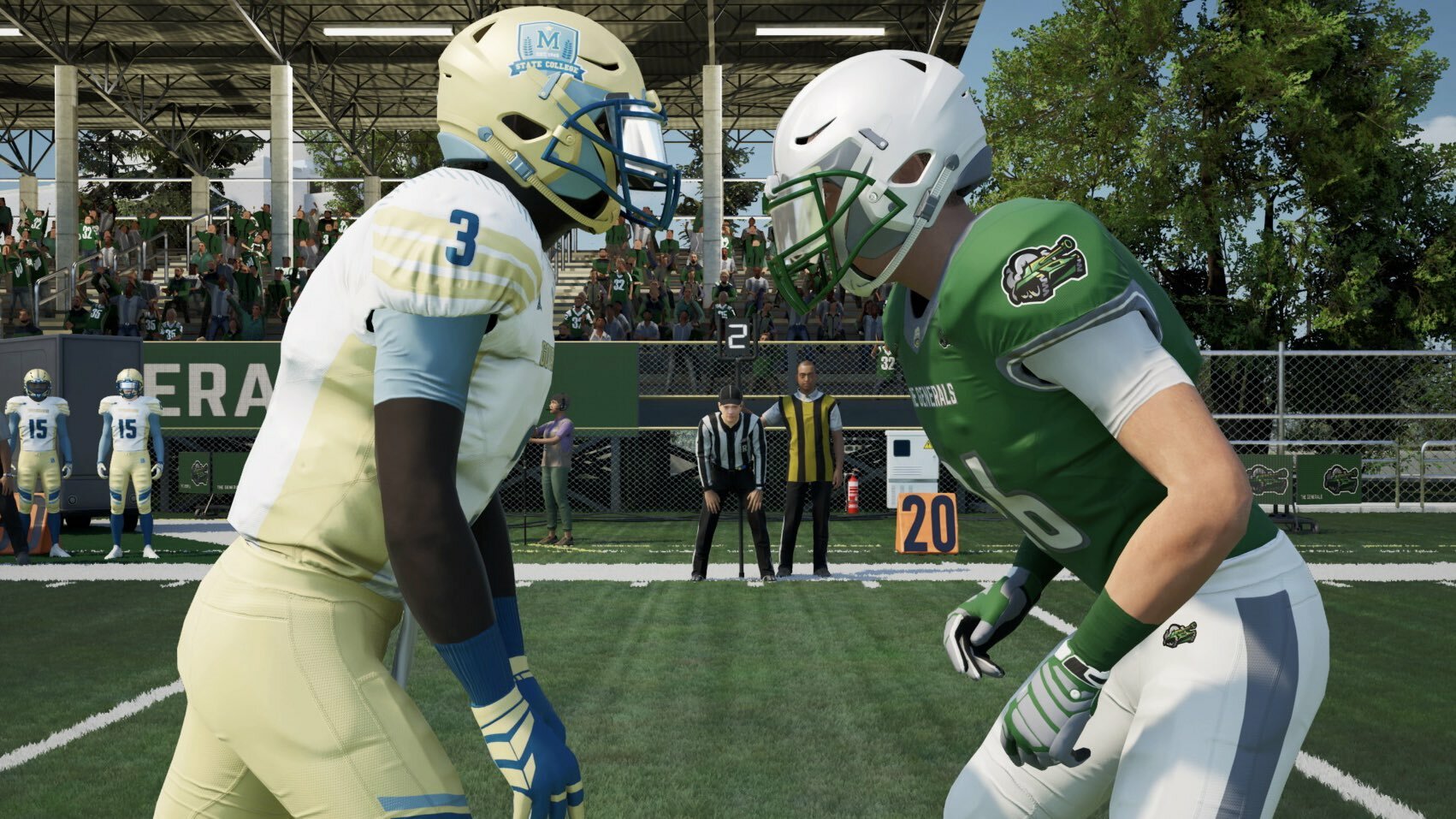 The face off is intense from kickoff! Every play is a battle!