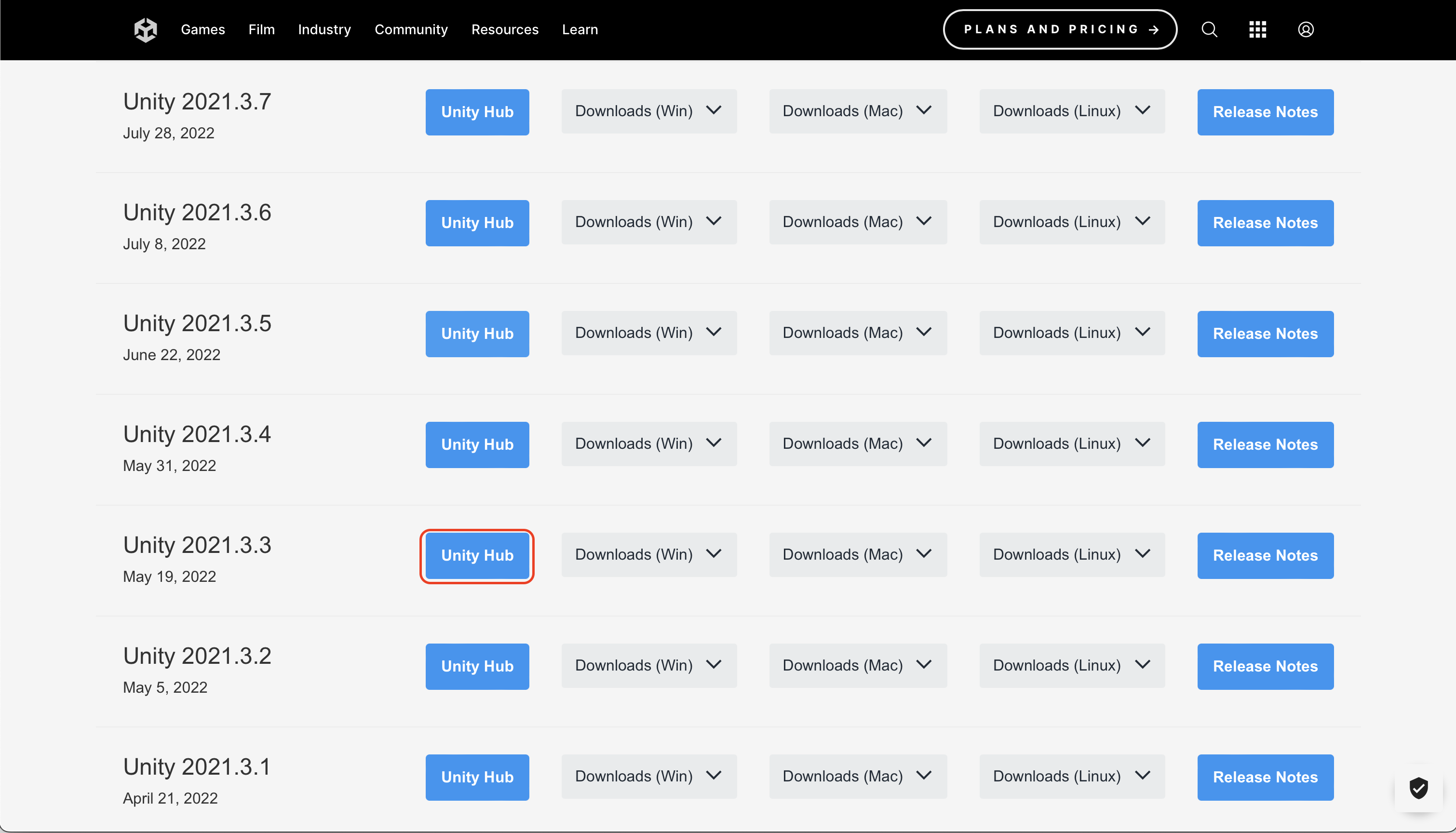 Then the installation window for 2021.3.3f Unity Editor at the Unity Hub.