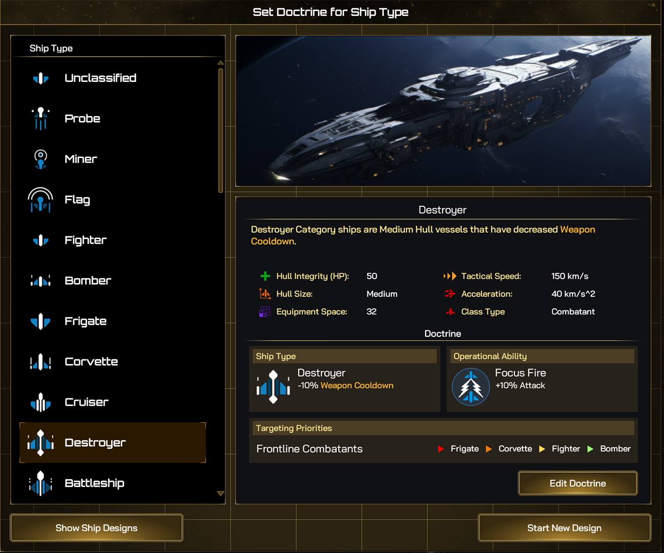 Here’s our base-line Destroyer Ship Type.