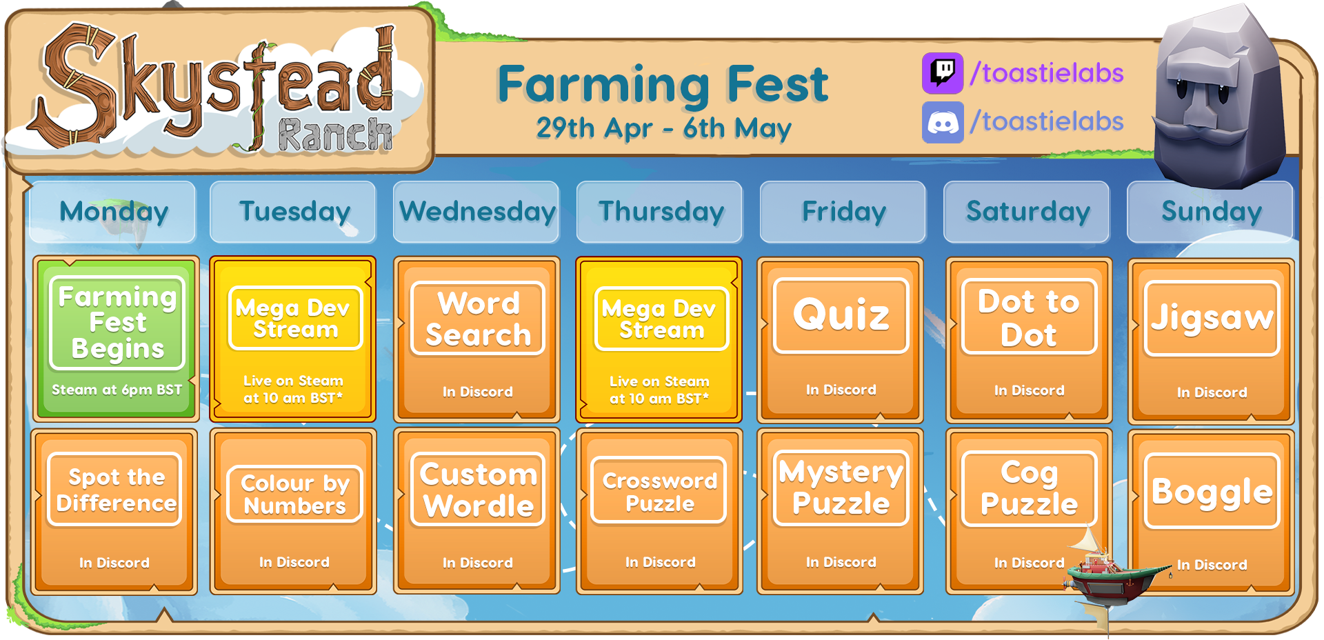 Make sure to stop by to chat with the devs and other players!