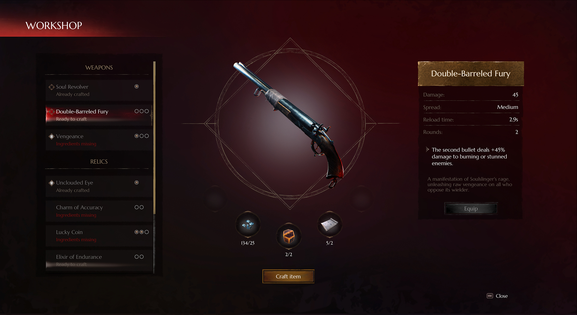 In the "Workshop" you can unlock and upgrade weapons and relics