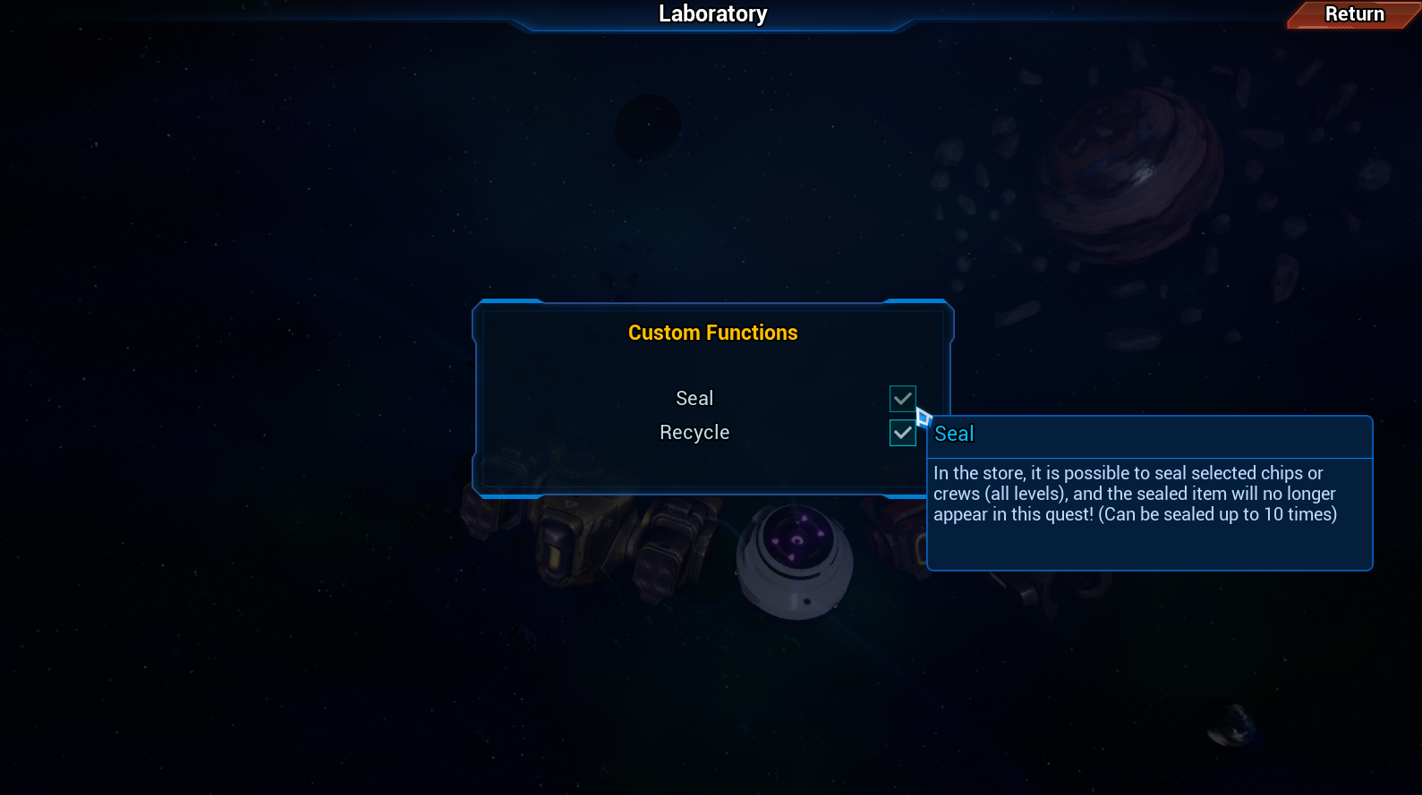 Friendly reminder: In the "Laboratory" - "Custom Functions" section, enable the "Seal" and ...