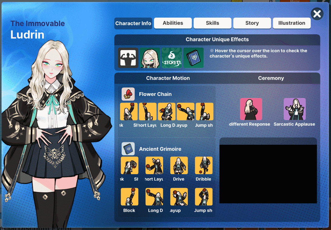 [Ludrin Character Character Information Screen]