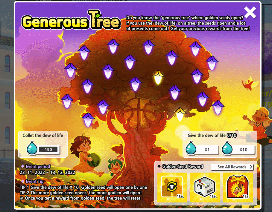 These are the rewards that you can acquire from the Generous Tree.
